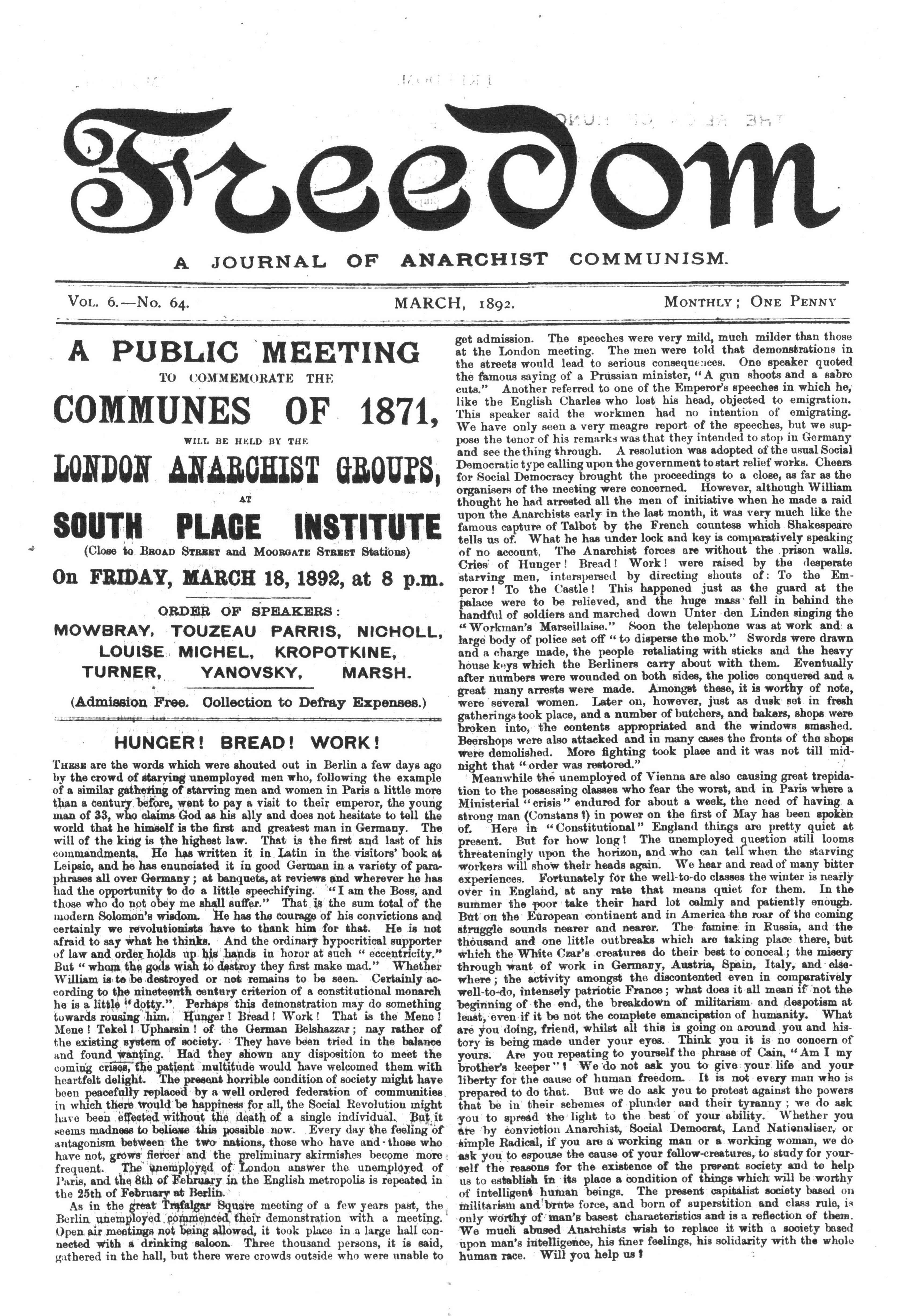Freedom vol 6. no 64 (March 1892) | libcom.org
